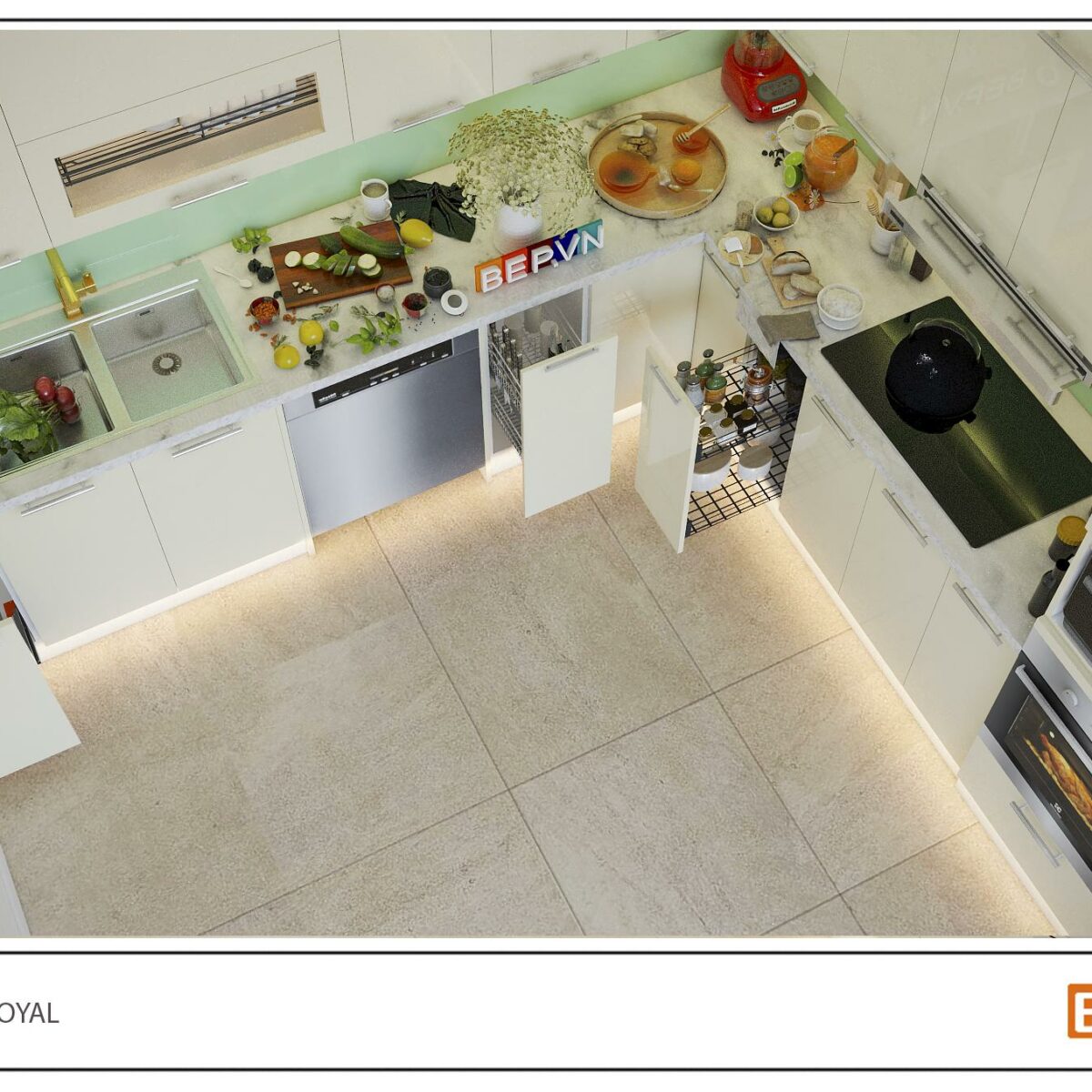 Thiết kế tủ bếp chữ L hiện đại gia đình anh Hùng - Royal