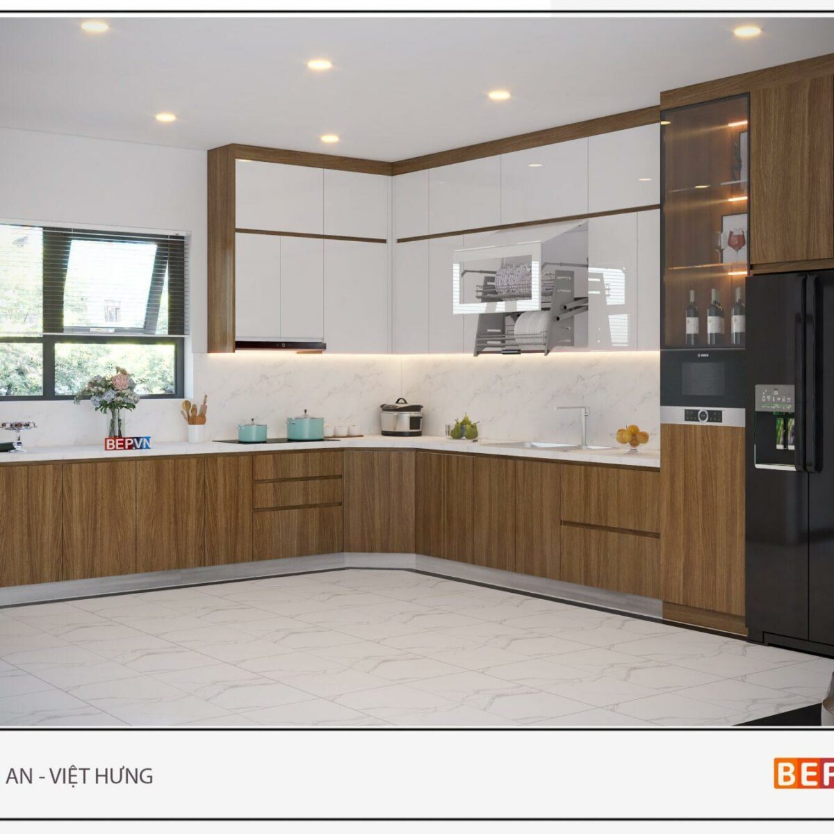 Tủ bếp chữ L hiện đại, tiện nghi cho nhà phố - Tủ bếp gia đình anh An