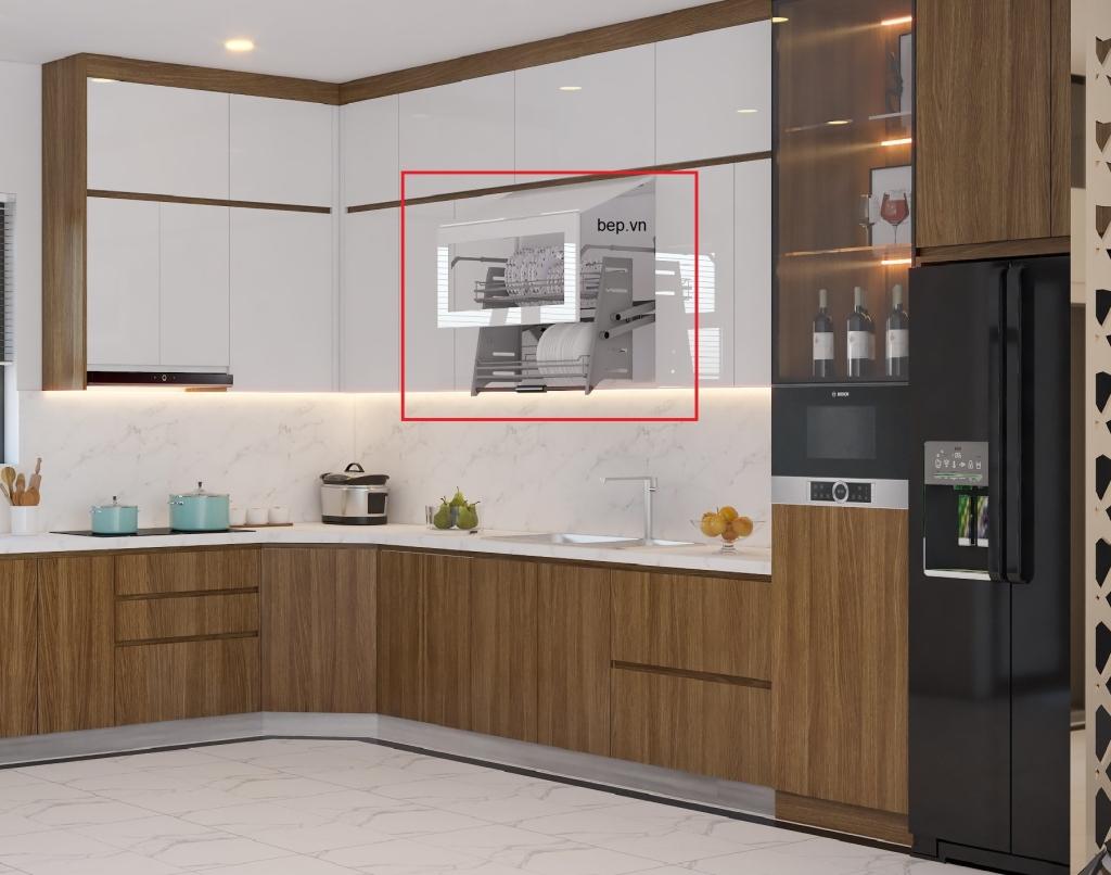 Tủ bếp chữ L hiện đại, tiện nghi cho nhà phố - Tủ bếp gia đình anh An